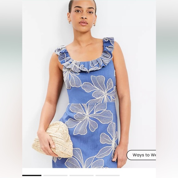 LOFT | Dresses | Loft Blue Dress With White Floral Design | Poshmark